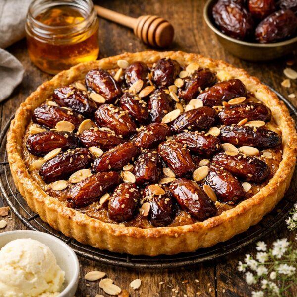 TARTE FINE AUX DATTES CARAMÉLISÉES AU MIEL & CRÈME D’AMANDE - Mangeons ...